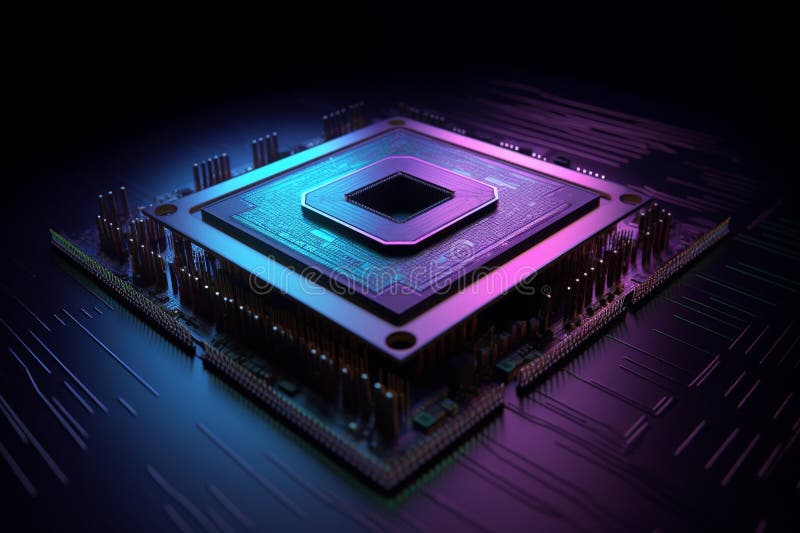 Highly Advanced Microchip Processor with a Series of Blue and Purple ...