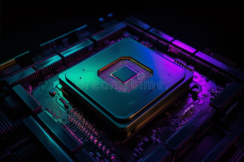 Highly Advanced Microchip Processor with a Series of Blue and Purple ...