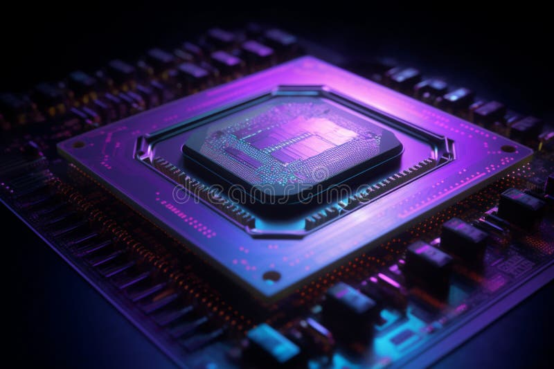 Highly Advanced Microchip Processor with a Series of Blue and Purple ...