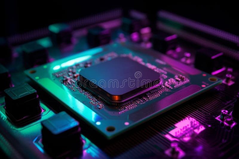 Highly Advanced Microchip Processor with a Series of Blue and Purple ...