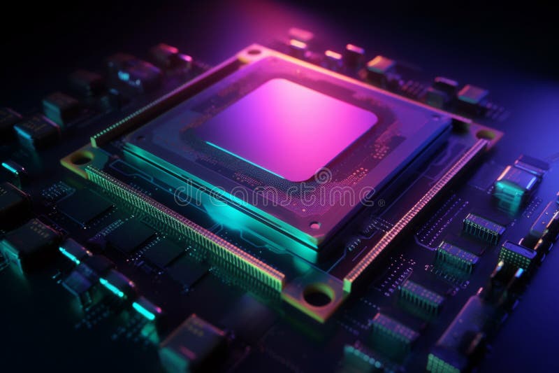 Highly Advanced Microchip Processor with a Series of Blue and Purple ...