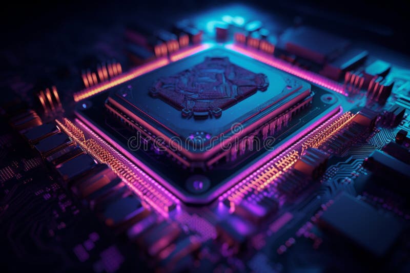 Highly Advanced Microchip Processor with a Series of Blue and Purple ...