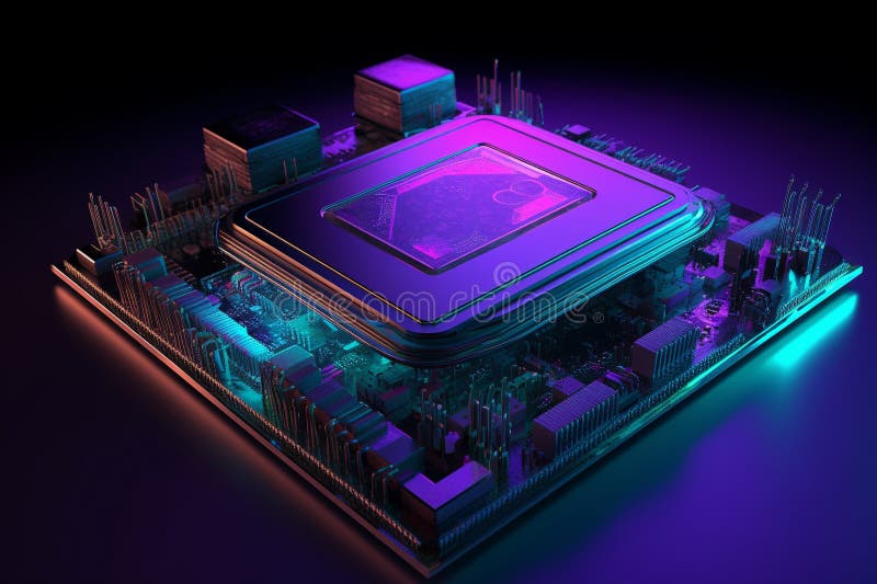 Highly Advanced Microchip Processor with a Series of Blue and Purple ...
