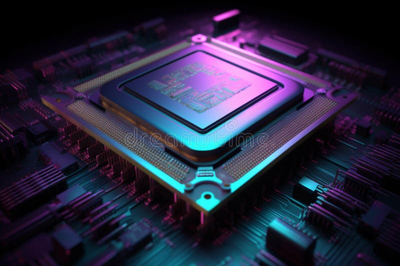 Highly Advanced Microchip Processor with a Series of Blue and Purple ...