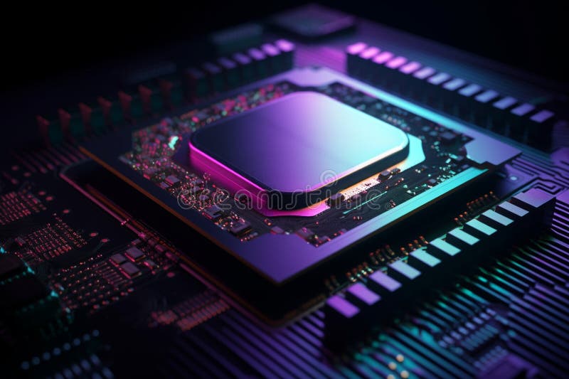 Highly Advanced Microchip Processor with a Series of Blue and Purple ...