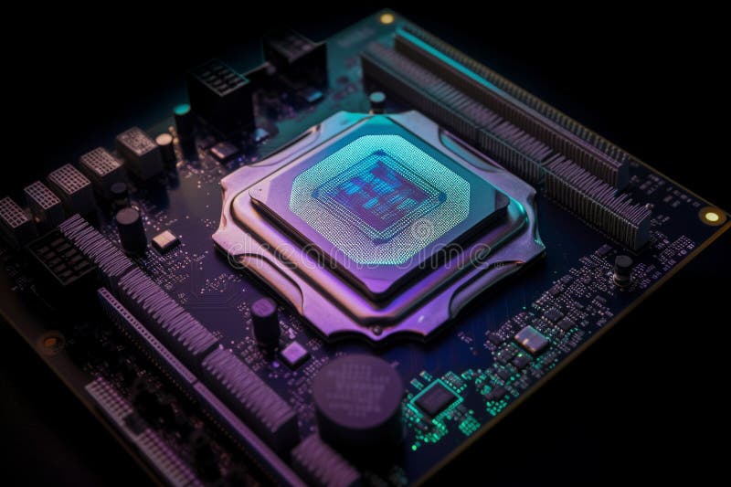 Highly Advanced Microchip Processor with a Series of Blue and Purple ...