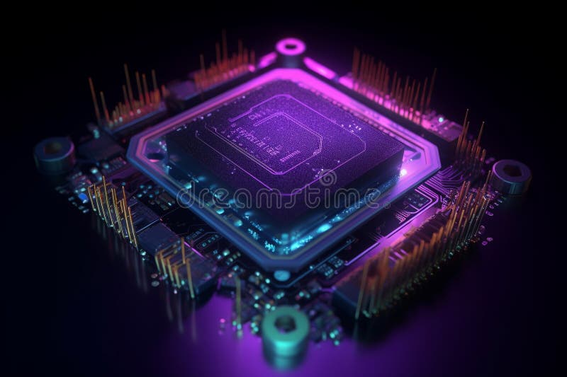 Highly Advanced Microchip Processor with a Series of Blue and Purple ...