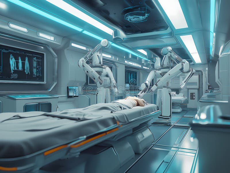 Highly Advanced Operating Room with Robotic Surgery Systems Stock ...