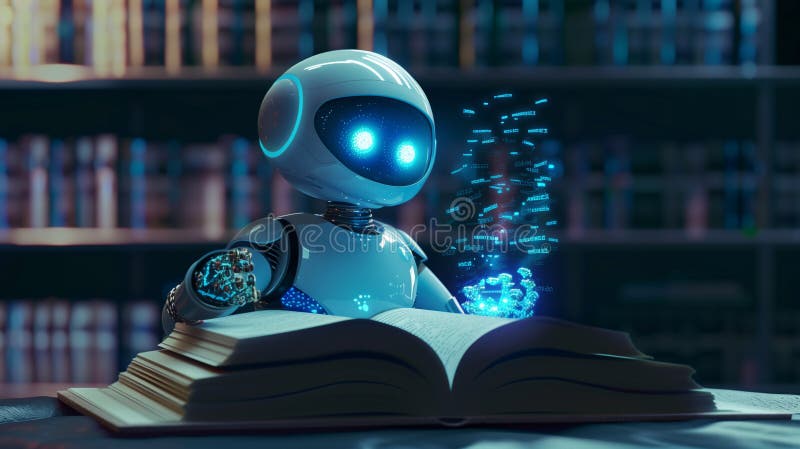 A Highly Advanced Robot Engages with a Book, Symbolizing the ...