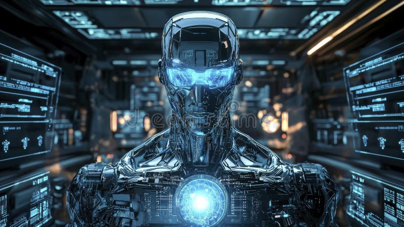 Advanced Blue Neural Core Robot Futuristic Laboratory Digital Art Sci ...