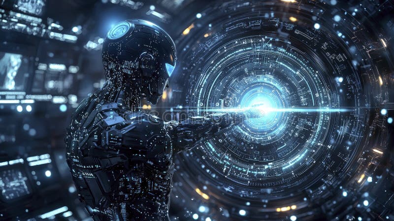 Futuristic Advanced Robot Engaging Energy Sphere Digital Realm Sci-fi ...