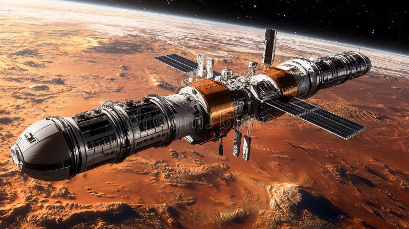 Futuristic Space Station Supporting Human Life in Orbit Around an Alien ...