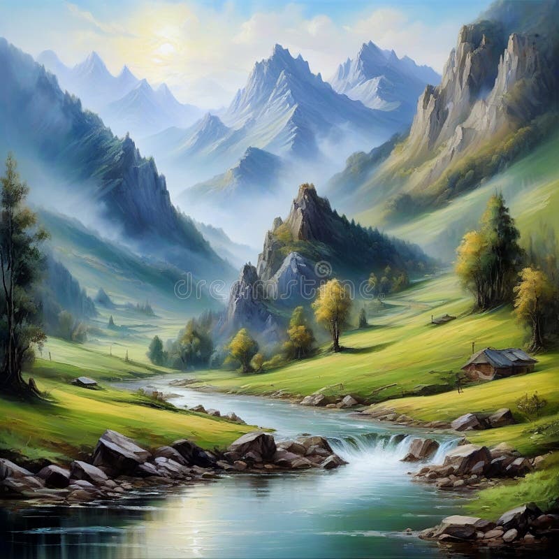 Forest Landscape with a Quiet River and Clouds in the Blue Sky. Stock ...