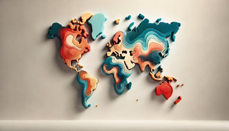 A Highly Artistic World Map Depicted in a Surreal and Colorful Style ...