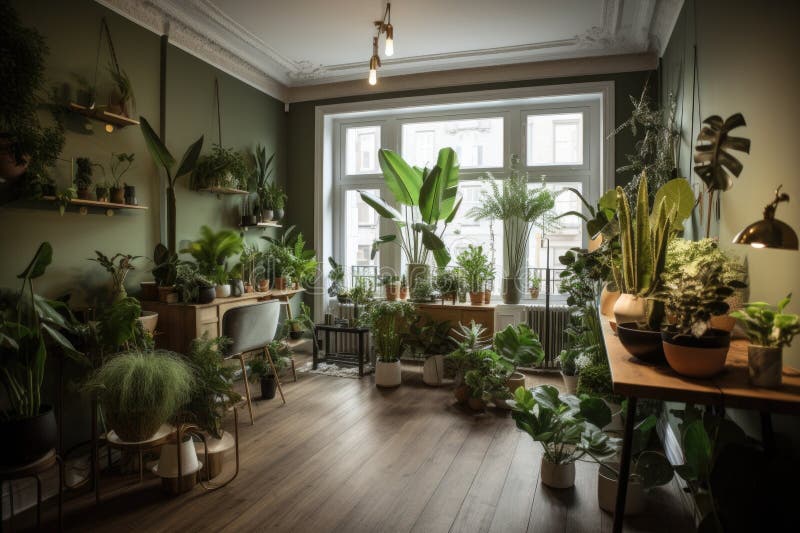 A Highly Curated Mix of Plants and Greenery in a Sleek Indoor Setting ...