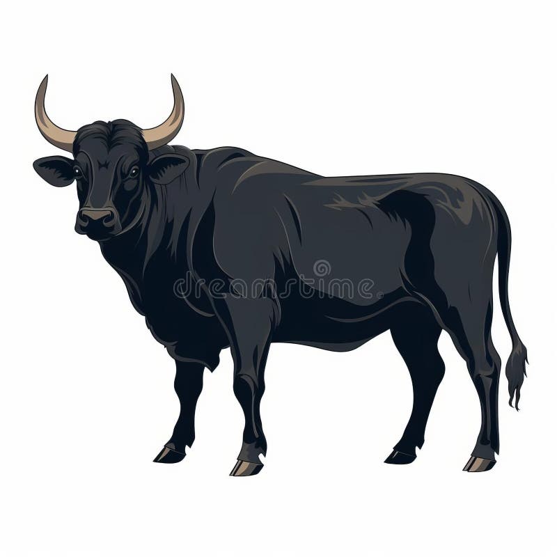 Adorable Bull Silhouette Vector Drawing in Full Height Side View Stock ...