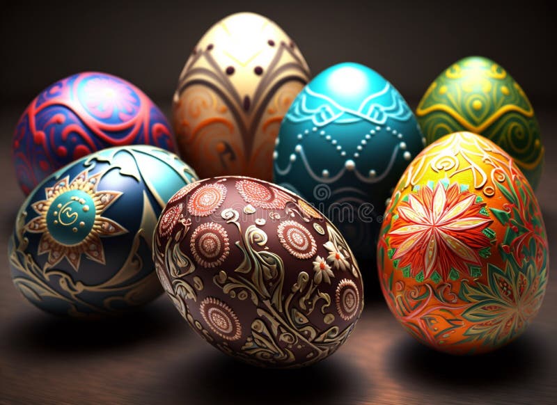 Highly Decorated Colorful Easter Eggs, on Brown Background Stock ...