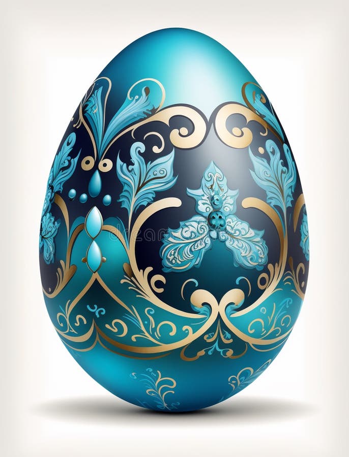 Highly Decorated Gradiant Blue Easter Egg with Gold and Light Blue ...