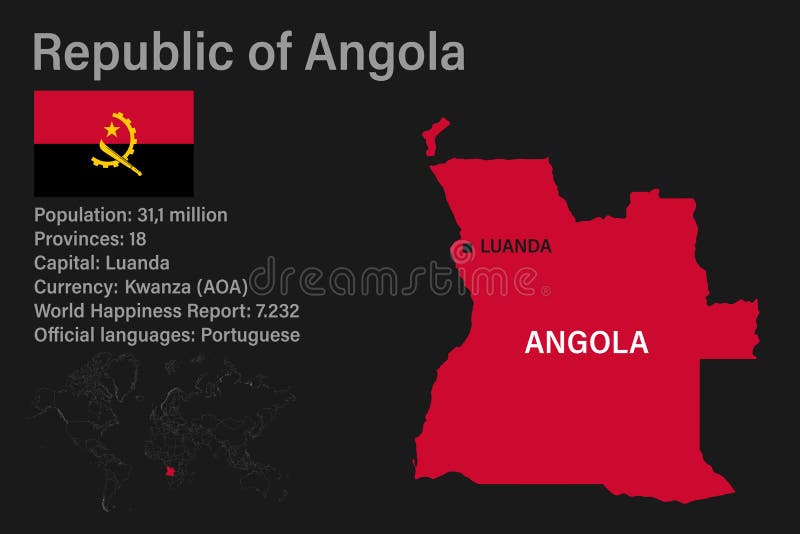 Map Pin with Detailed Map of Angola and Neighboring Countries Stock ...