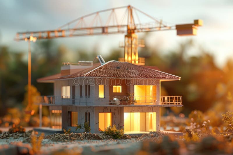 A Highly Detailed Architectural Model of a House Set Against a Backdrop ...