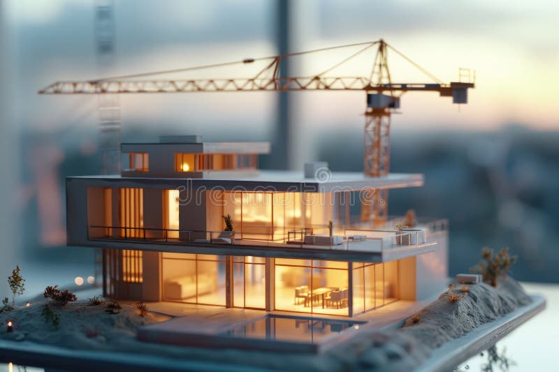 A Highly Detailed Architectural Model of a House Set Against a Backdrop ...