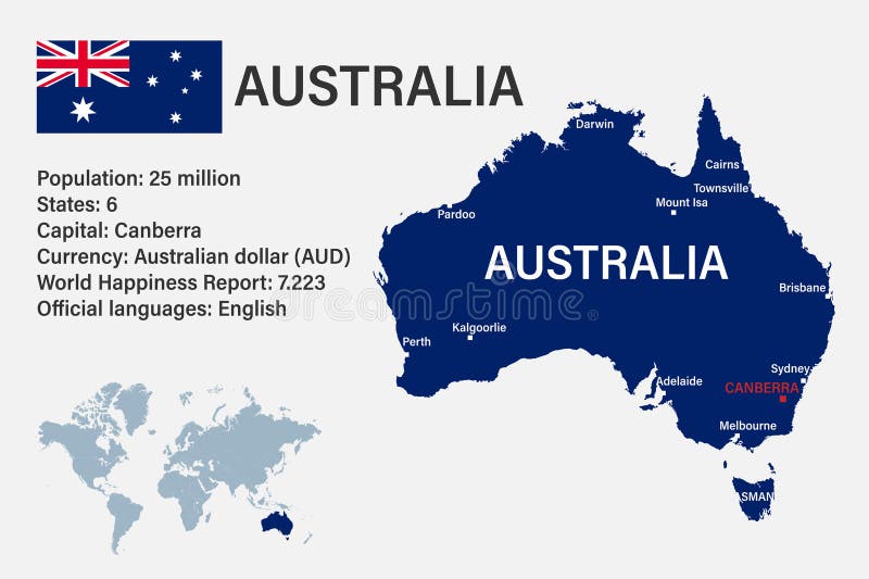 Highly Detailed Australia Map with Flag, Capital and Small Map of the ...