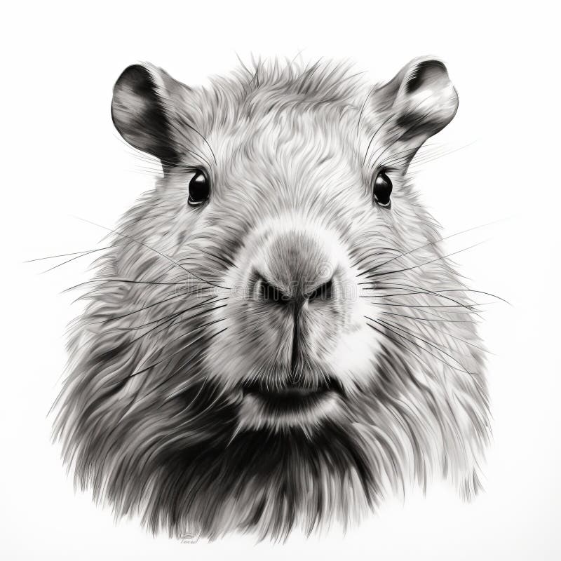 Highly Detailed Black and White Squirrel Capybara Face Drawing Stock ...