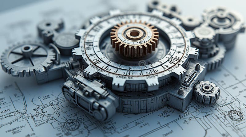 Highly Detailed Blueprint of Mechanical Gears and Circular Components ...