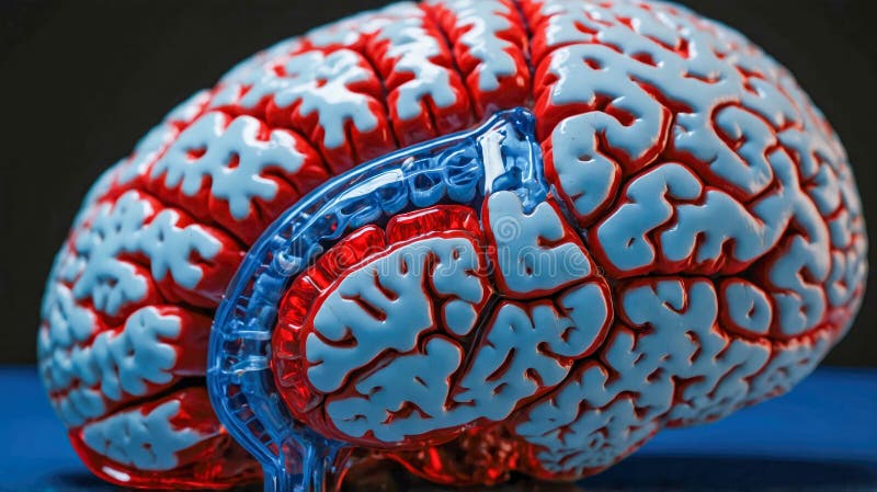 Highly Detailed Brain with Blue and Red Sections, Surrounded by ...