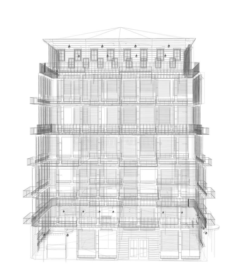 Highly Detailed Building. Wire-frame Render Stock Illustration ...