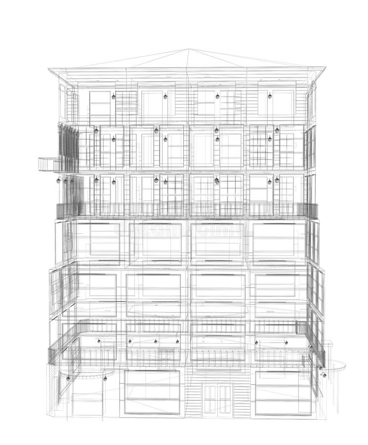 Highly Detailed Building. Wire-frame Render Stock Illustration ...