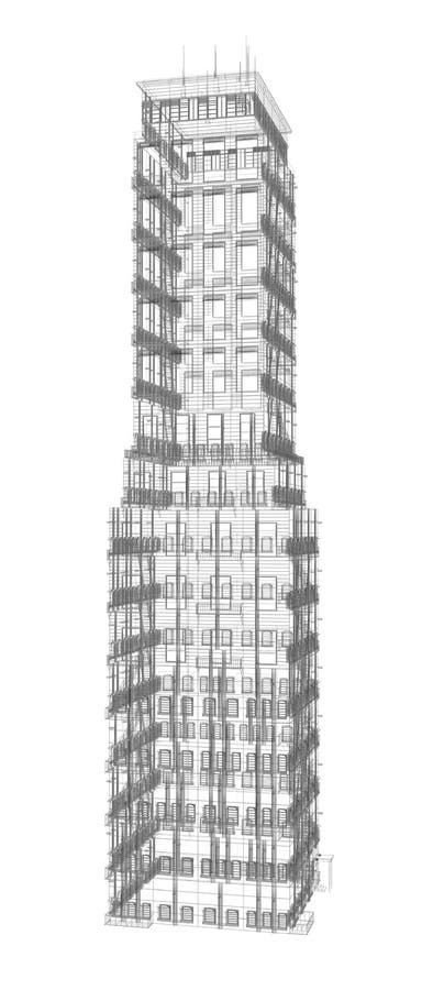 Highly Detailed Building. Wire-frame Render Stock Illustration ...