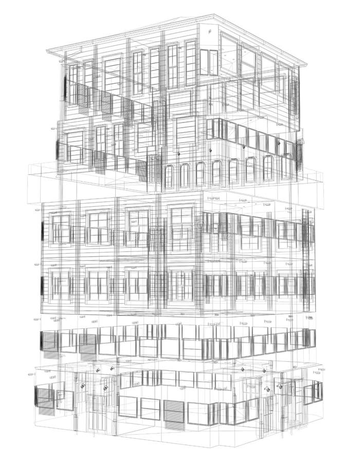 Highly Detailed Building. Wire-frame Render Stock Illustration ...