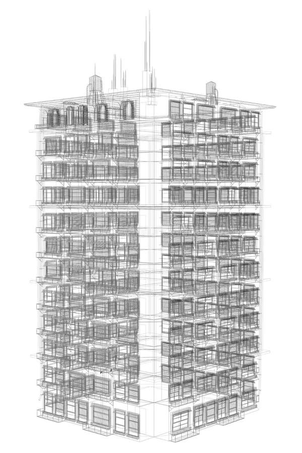 Highly Detailed Building. Wire-frame Render Stock Illustration ...