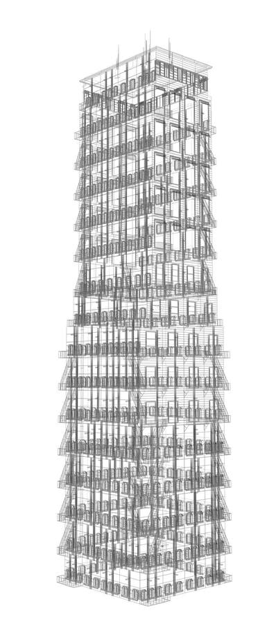 Highly Detailed Building. Wire-frame Render Stock Illustration ...