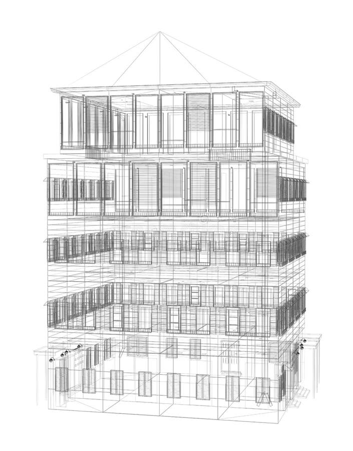 Highly Detailed Building. Wire-frame Render Stock Illustration ...