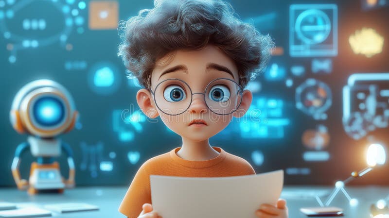 Highly Detailed Child Android Robot in a Futuristic Classroom Stock ...