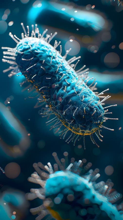 Close-Up of Blue Bacteria with Detailed Structures Stock Illustration ...