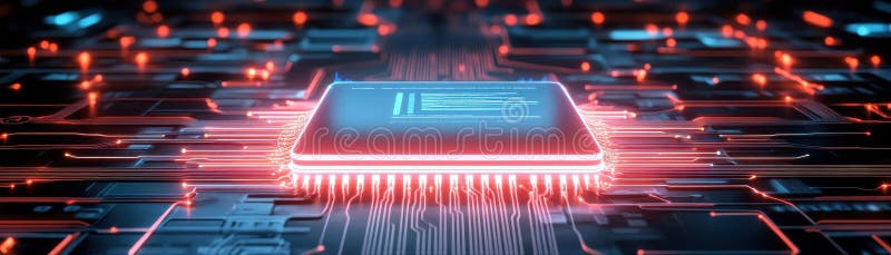 Highly Detailed Close-up of a Futuristic Digital Microchip with Glowing ...