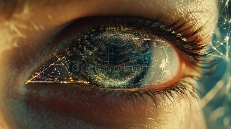 Close-up Eye with Intricate Digital Network Overlay Stock Image - Image ...