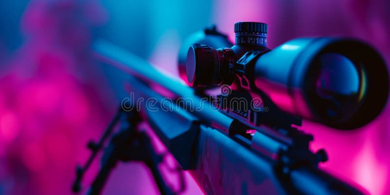 A HighTech Sniper Scope is Featured Prominently Against a Colorful and ...