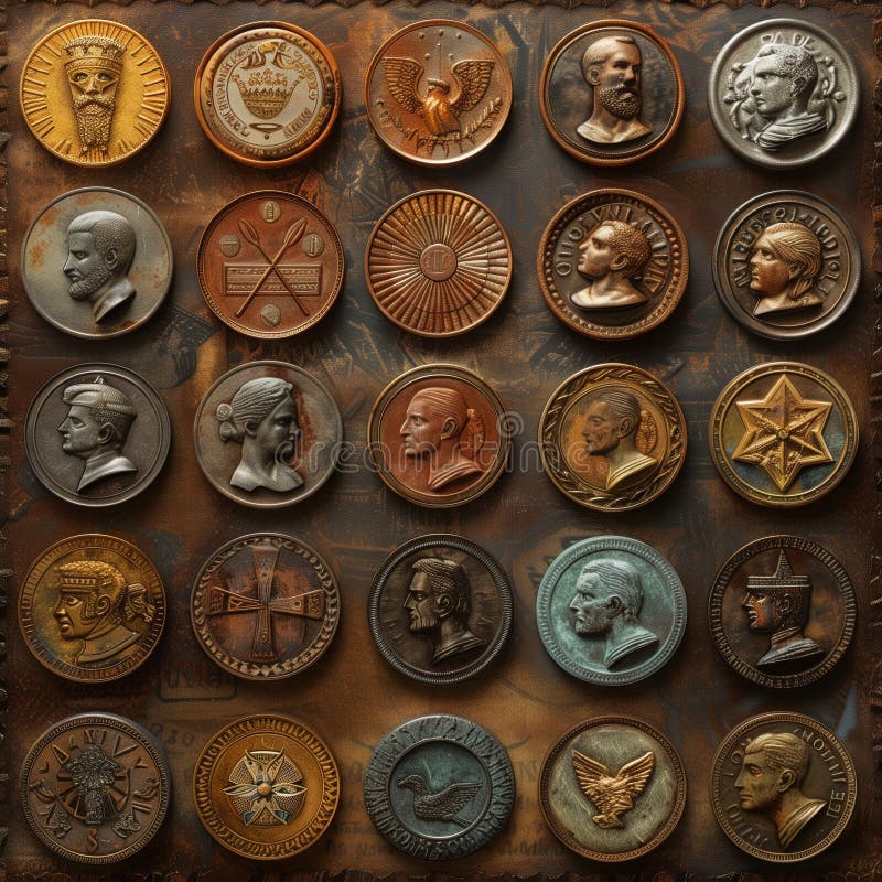 Ancient Coins with Intricate Engravings and Historical Details Stock ...