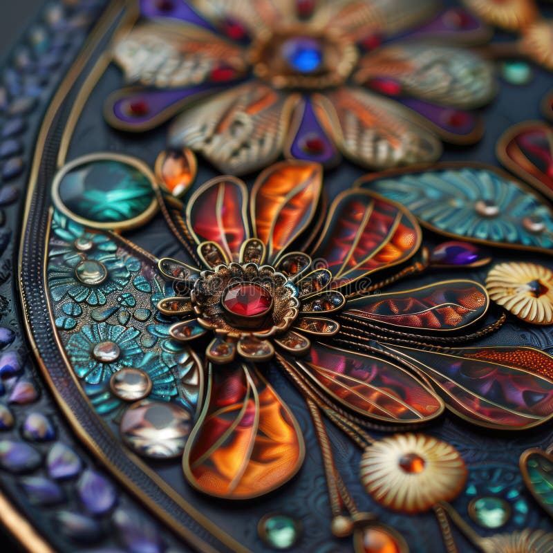 A Highly Detailed and Colorful Cloisonne Enamel Artwork with a Floral ...