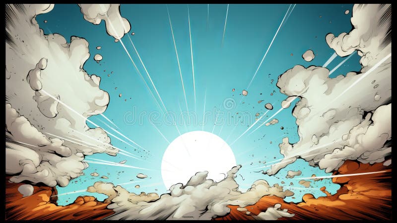 Highly Detailed Comic Image with Sun and Exploding Cloud Stock ...