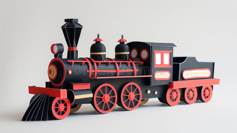 A Highly Detailed, Crafted Model of a Vintage Train in Black and Red ...