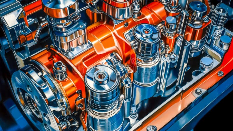 Detailed Cross Section of a Powerful Combustion Engine Revealing Its ...