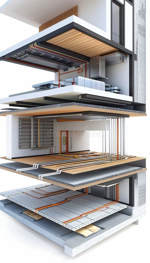 Detailed Cross-Section Diagram of Modern Underfloor Heating System with ...