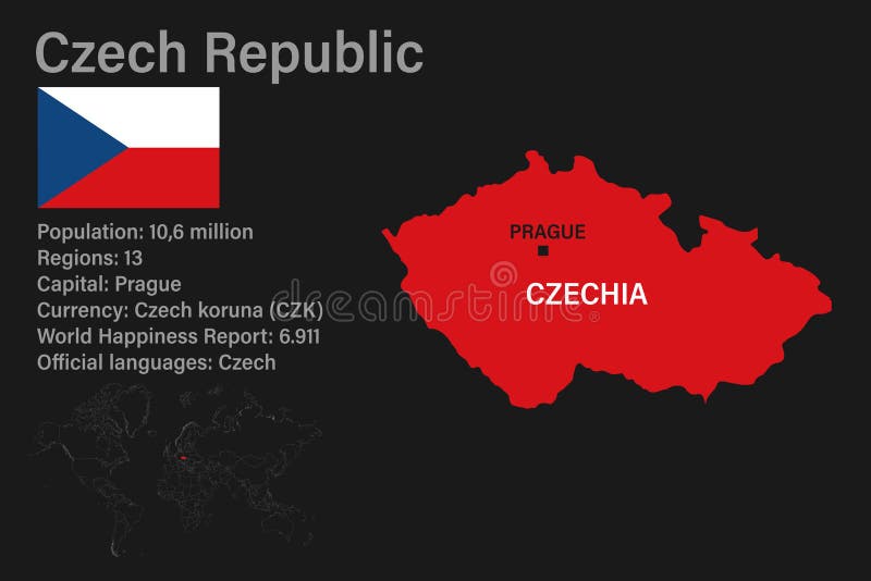 Highly Detailed Czechia Map with Flag, Capital and Small Map of the ...