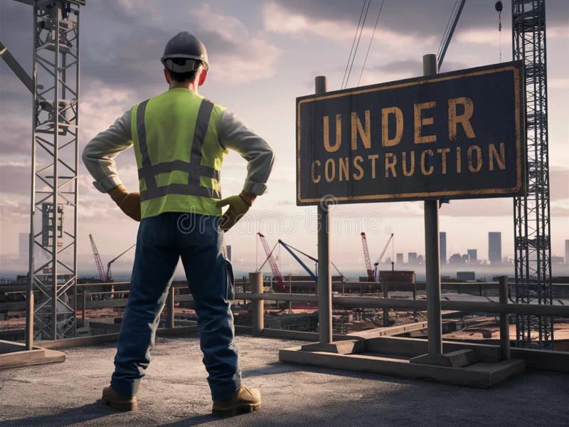 Construction Worker Wearing a Hard Hat , Standing Near a Large Sign ...