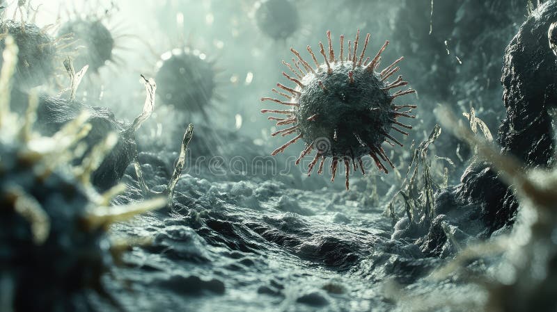 Highly Detailed 3D Render of Microscopic Virus Particles in a Cellular ...